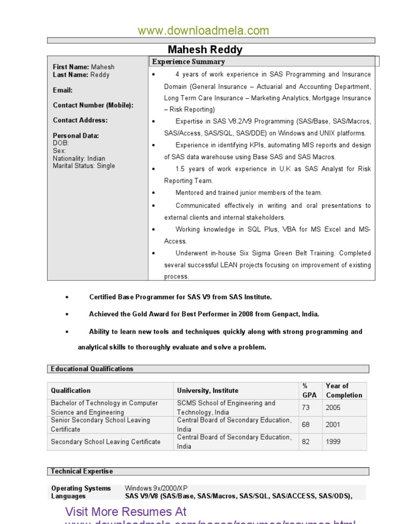 Mahesh Reddy: Visit More Resumes at | PDF | Sas (Software) | Microsoft Access