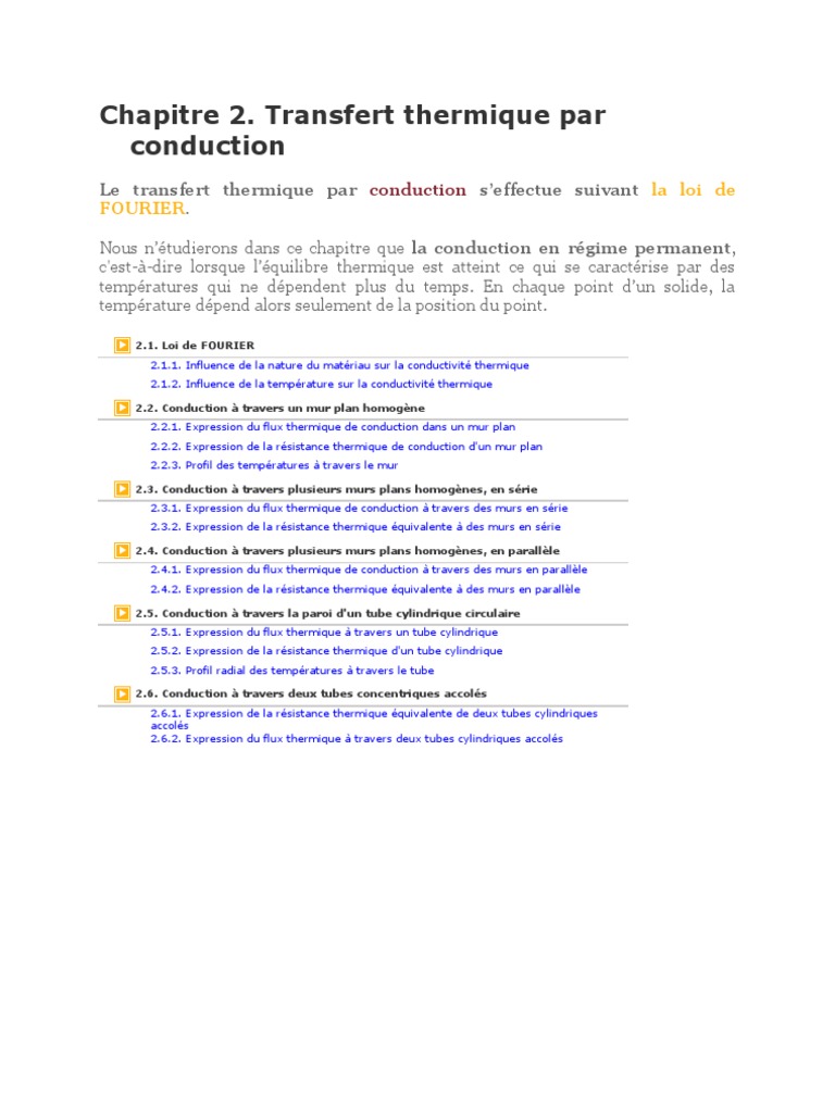 Cours Transfert Thermique Par Conduction | PDF | Conduction thermique ...
