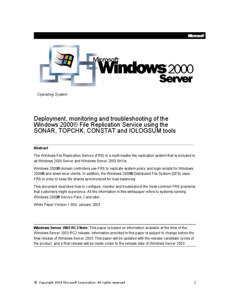 Troubleshooting Frs-Sonar | PDF | Active Directory | Replication (Computing)