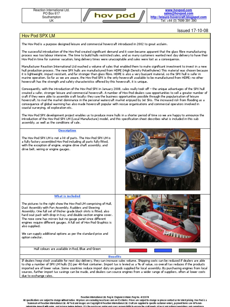 Hov Pod SPX LM Product Overview | PDF | Tariff | Taxes