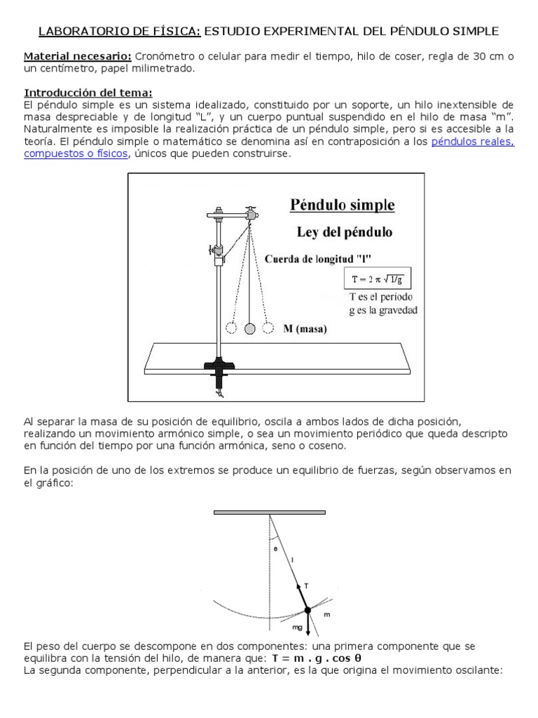 LABORATORIO DE FÍSICA-El Péndulo Simple | PDF | Péndulo | Mecanica clasica