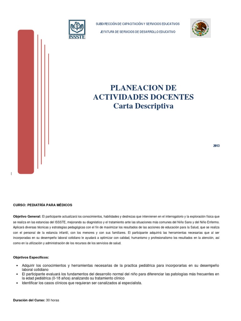 Carta Descriptiva PEDIATRIA PARA MEDICOS Subrayada | PDF | Jardín de ...