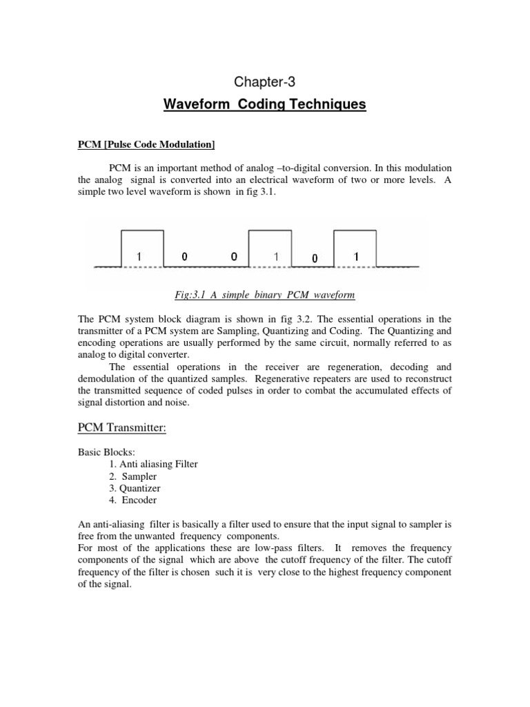 Waveform Coding Techniques: Chapter-3 | PDF | Signal To Noise Ratio | Sampling (Signal Processing)