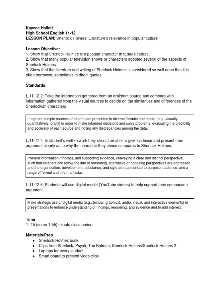 Sherlock Holmes in Modern Media Lessons | PDF | Sherlock Holmes | Dr ...