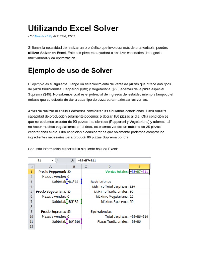 Usar Solver | PDF | Pizza | Microsoft Excel