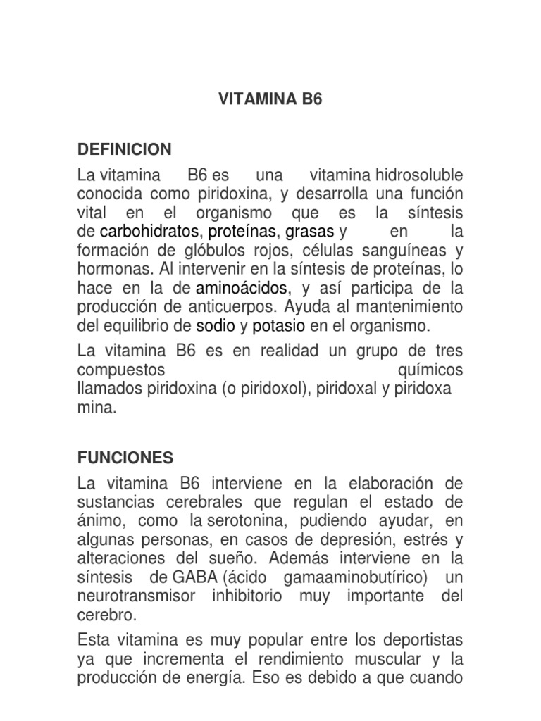Vitamina B6 | PDF | Tratamiento de salud | Bienestar
