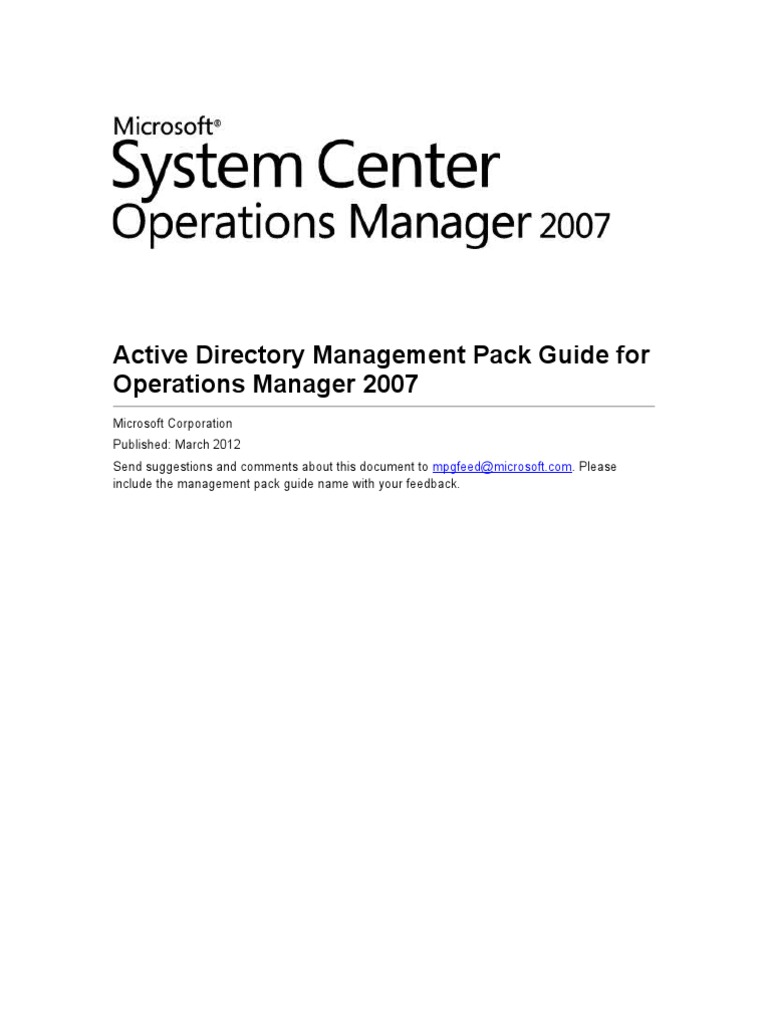 Active Directory Management Pack Guide For Operations Manager 2007 | PDF
