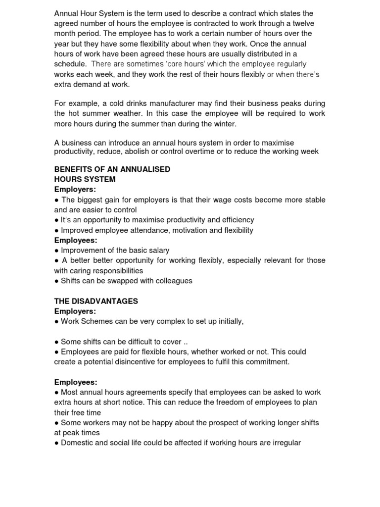 Benefits of An Annualised Hours System Employers | PDF
