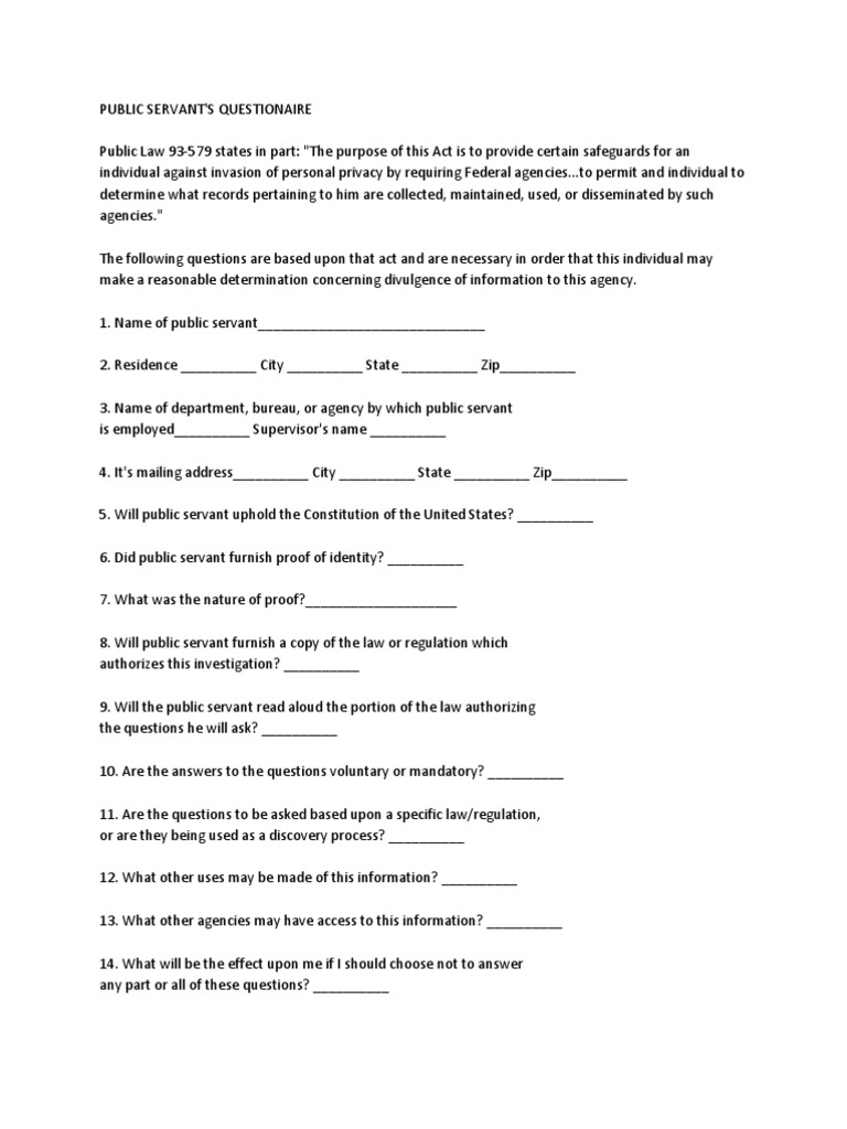 Public Servant Questionnaire Guide | PDF | Probable Cause | Arrest