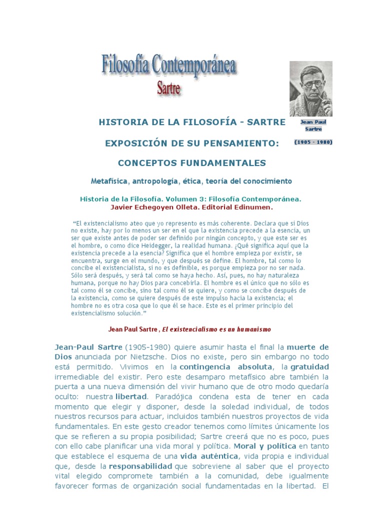 HISTORIA DE LA FILOSOFÍA J. P. Sartre | PDF | Existencialismo | Existencia