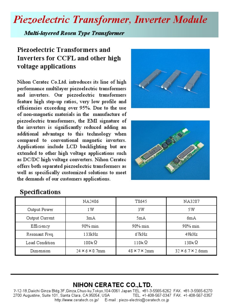 Piezoelectric Transformers and Inverters For CCFL and Other High ...