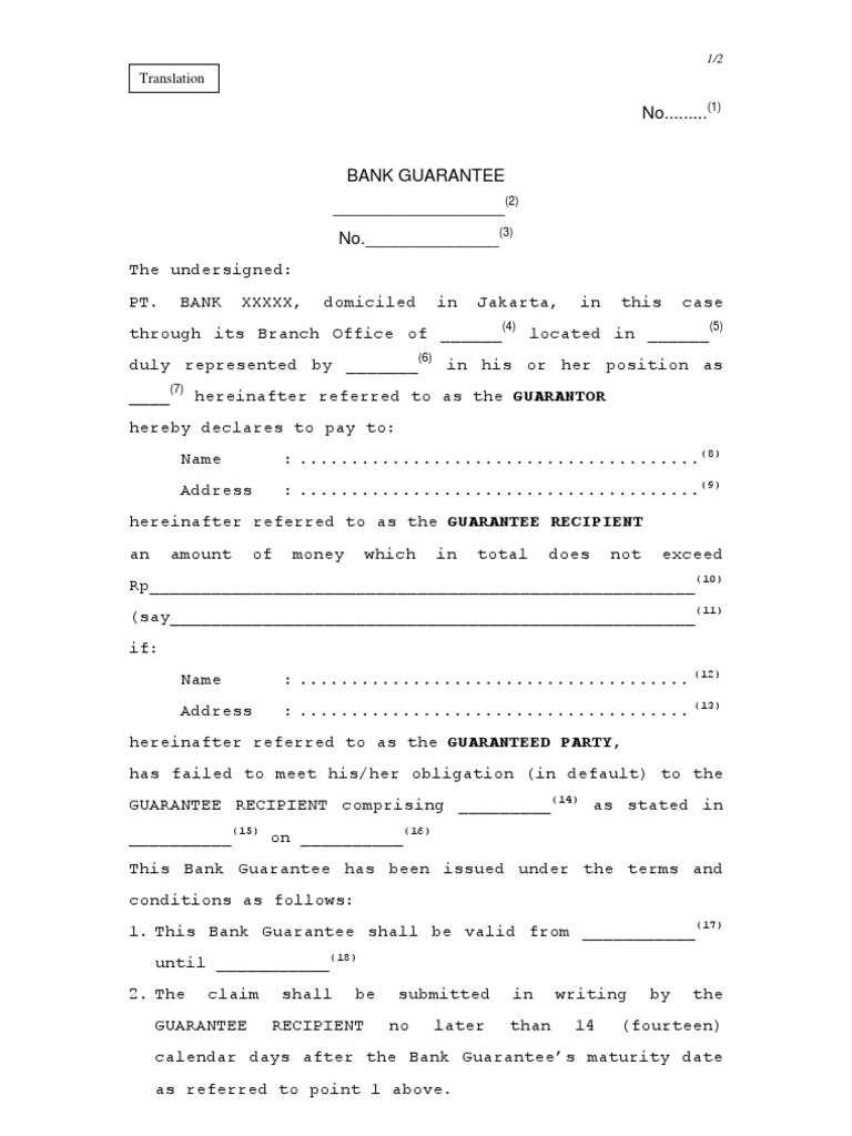 Contoh Bank Garansi | Guarantee | Business Law