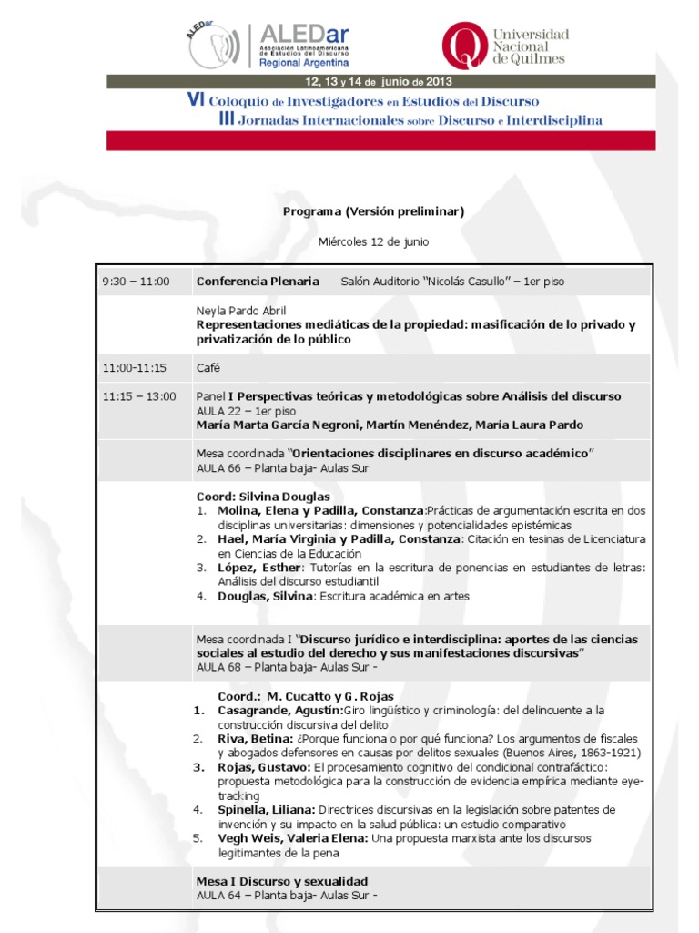 Programa Provisorio Ponencias ALED | PDF | Lectura (proceso) | Maestros