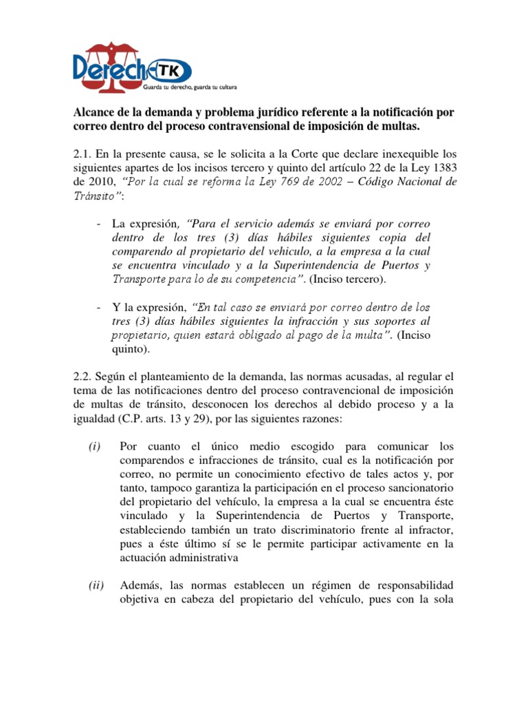 Alcance de La Demanda y Problema Jurídico Referente A La Notificación Por Correo Dentro Del ...