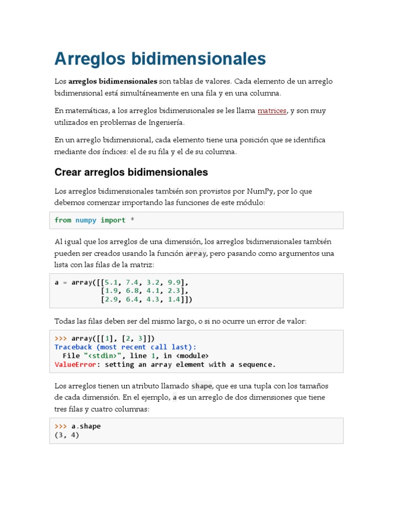 Arreglos Bidimensionales | PDF | Estructura de datos de matriz | Matriz (Matemáticas)