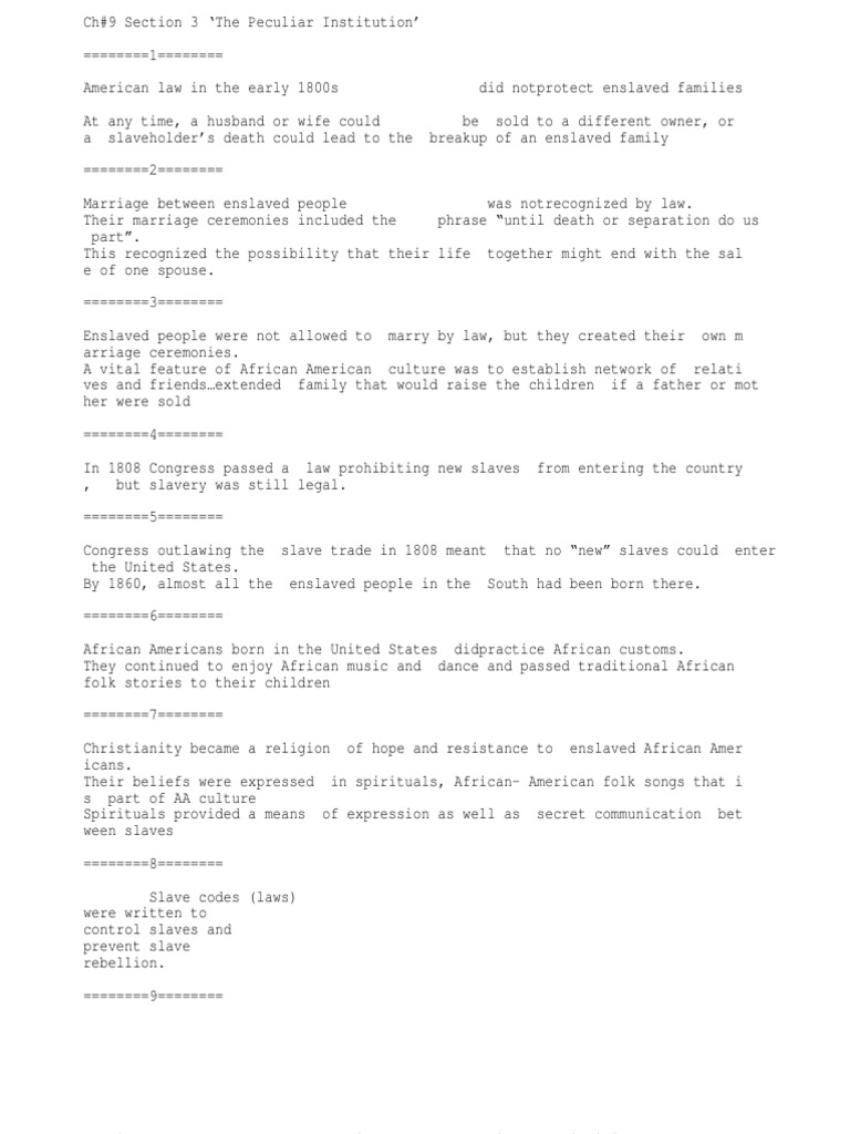Ch9 Section 3 The Peculiar Institution | PDF | Slavery In The United ...