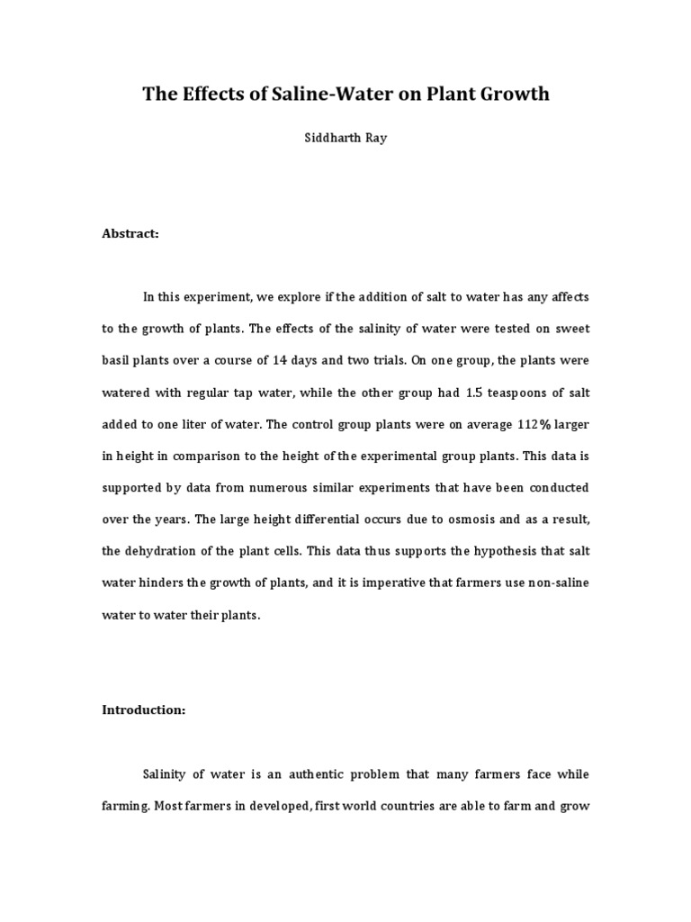 The Effects of Saline - Water On Plant Growth | PDF | Experiment | Osmosis