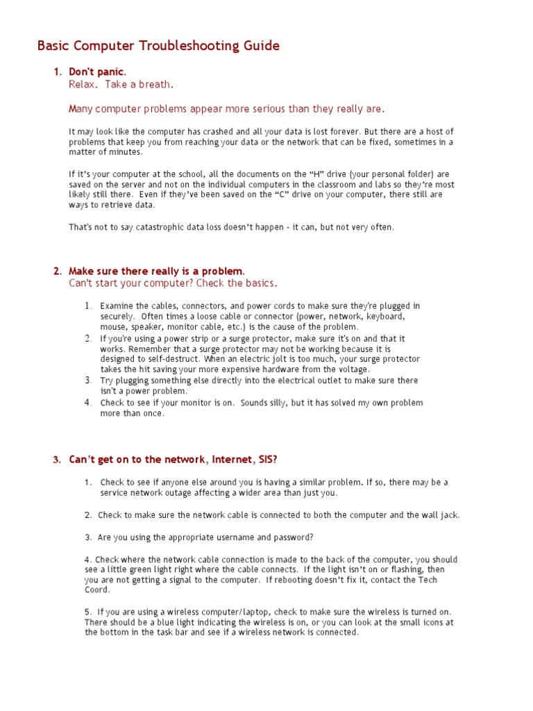 Computer Hardware Servicing Basic Computer Troubleshooting Guide | PDF ...