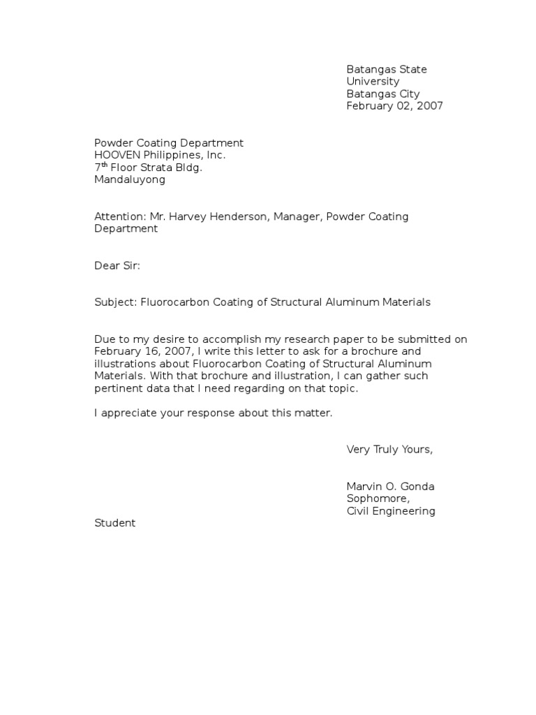 Example Letter Of Inquiry