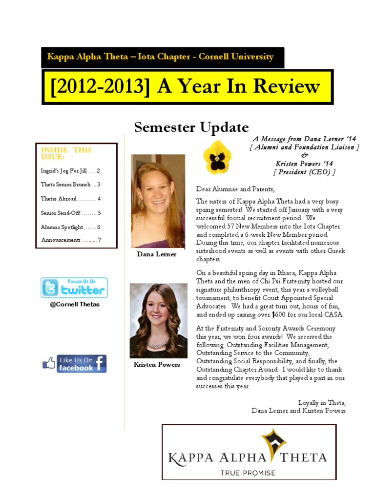 Cornell Kappa Alpha Theta Newsletter 2013 | PDF | Fraternities And ...