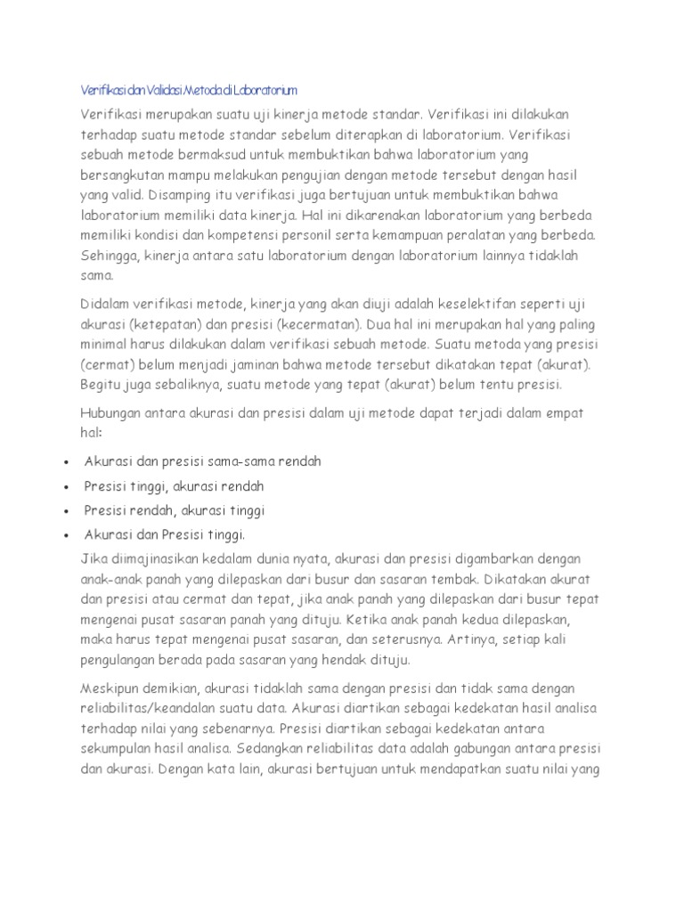 Verifikasi Dan Validasi Metoda Di Laboratorium | PDF