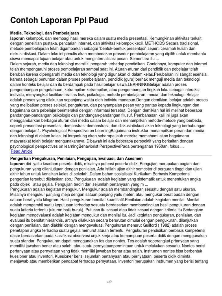 Contoh Laporan PPL Paud | PDF