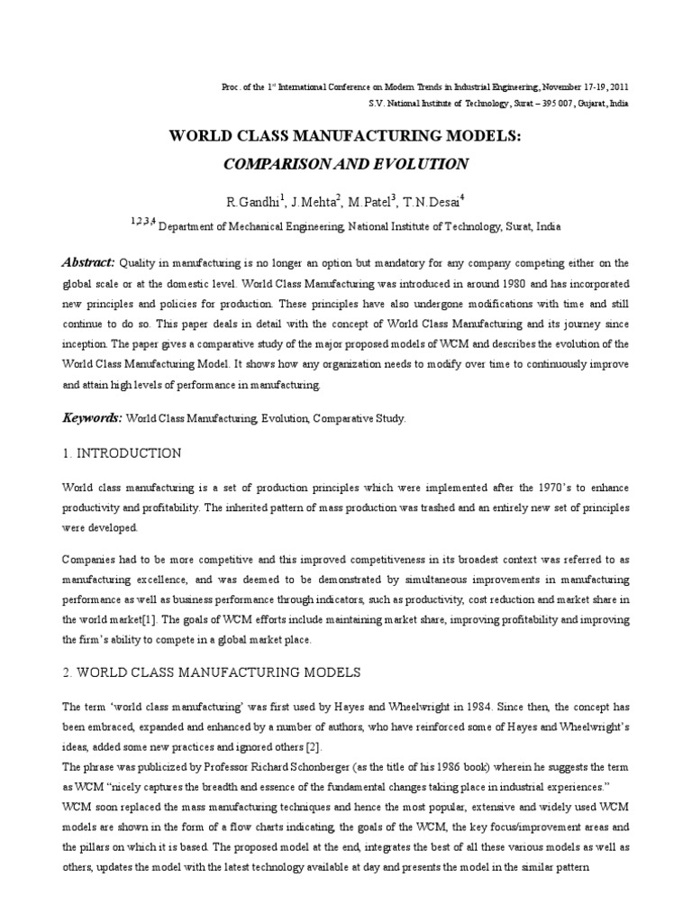 World Class Manufacturing Models - Comparison and Evolution | PDF ...