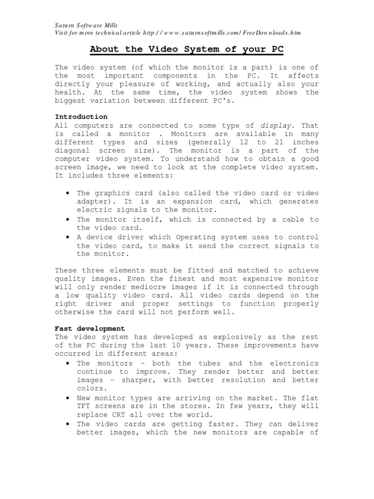 About The Video System of Your PC | PDF | Computer Monitor | Pixel
