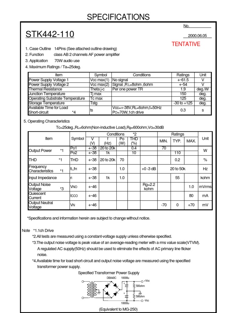 STK442 110 | PDF | Amplifier | Power Supply