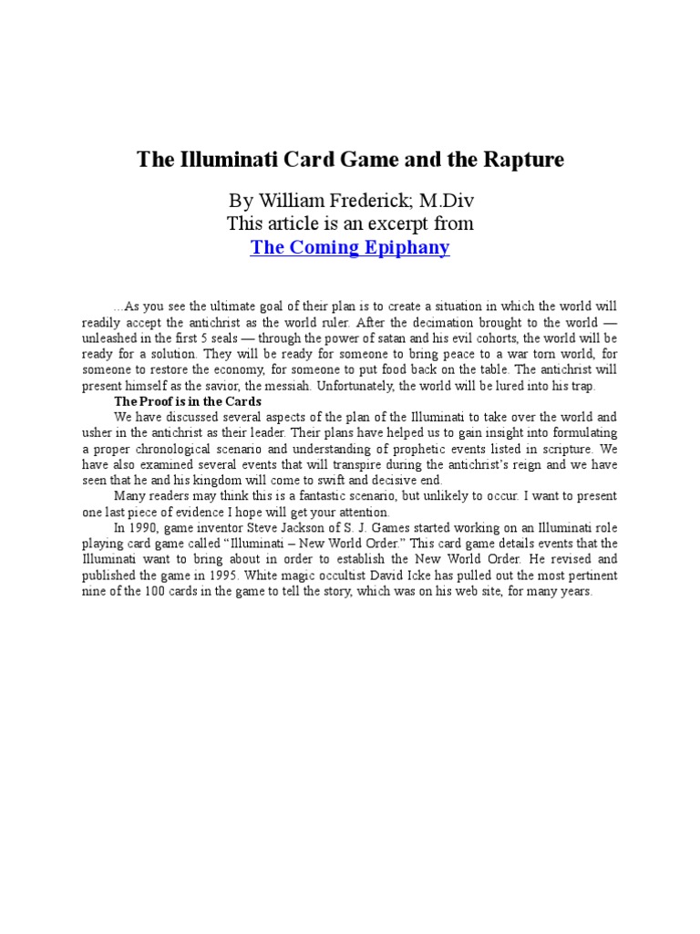 Timing of The Rapture in Illuminati Card Game | PDF | Rapture | Antichrist