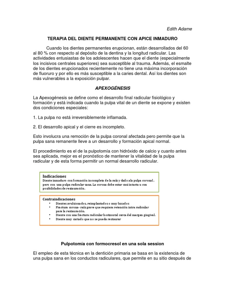 Terapia Del Diente Permanente Con Apice Inmaduro | PDF | Diente humano ...