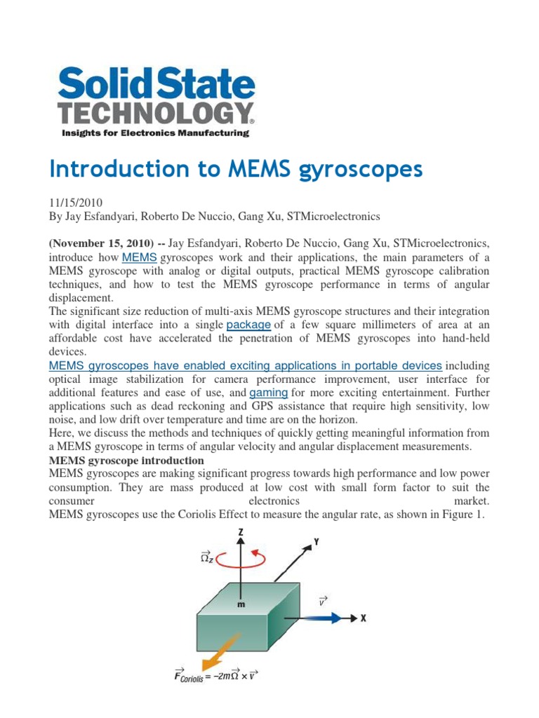 Introduction To MEMS Gyroscopes | PDF | Gyroscope | Mass