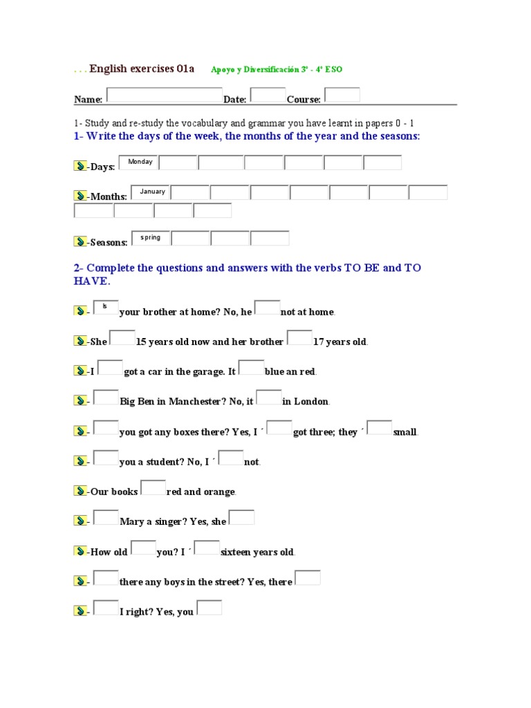 English Exercises 01a | PDF | Ellipsis | Grammar