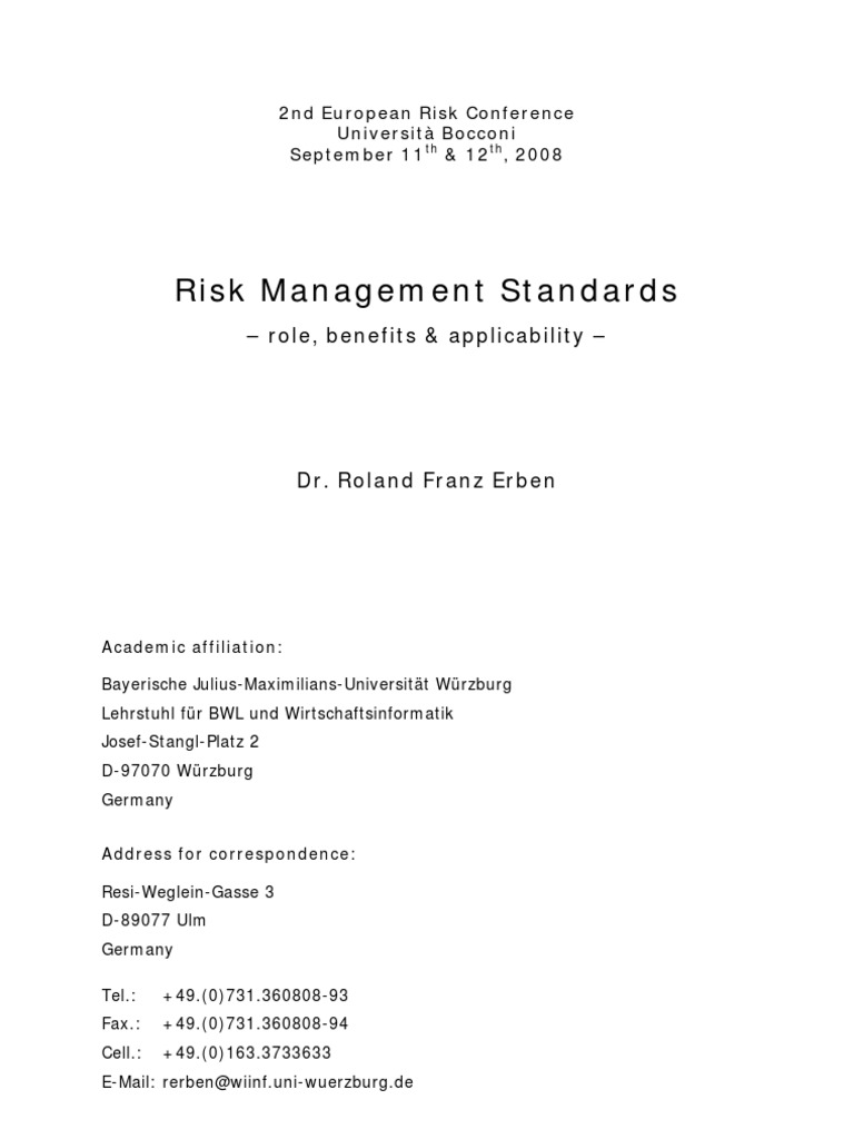 Risk Management Standards Guide | PDF | Risk Management | Risk