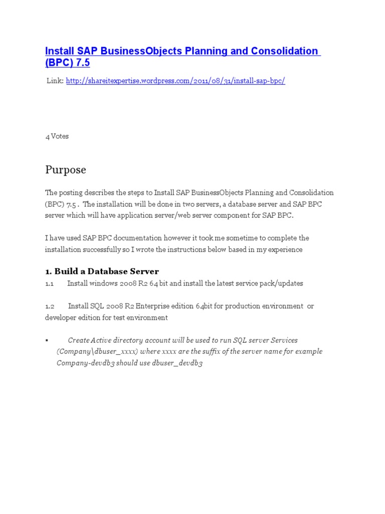 Installation Sap BPC 7.5 | PDF | Microsoft Sql Server | Web Server