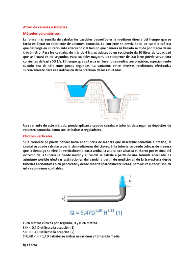 Métodos de Aforo en Canales y Tuberías | PDF | Medición | Descarga ...