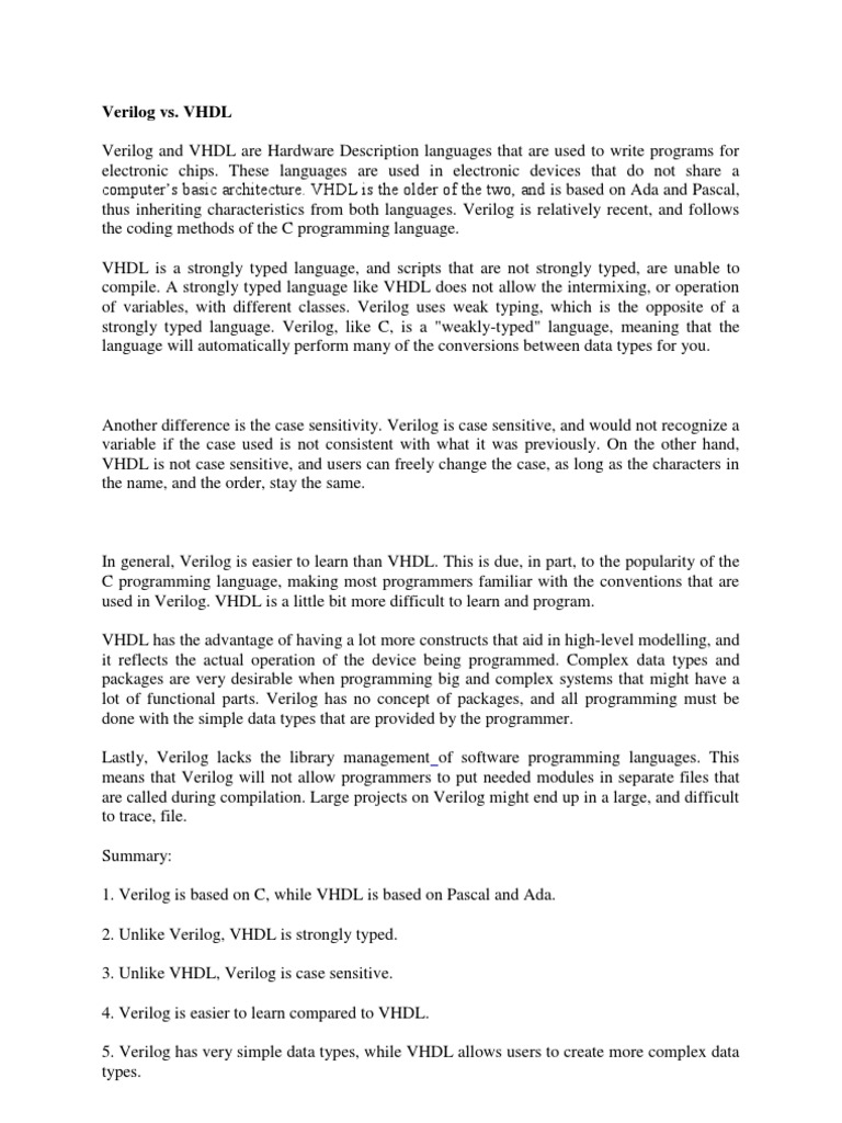 Difference Between VHDL & Verilog | PDF | Vhdl | Programming Language