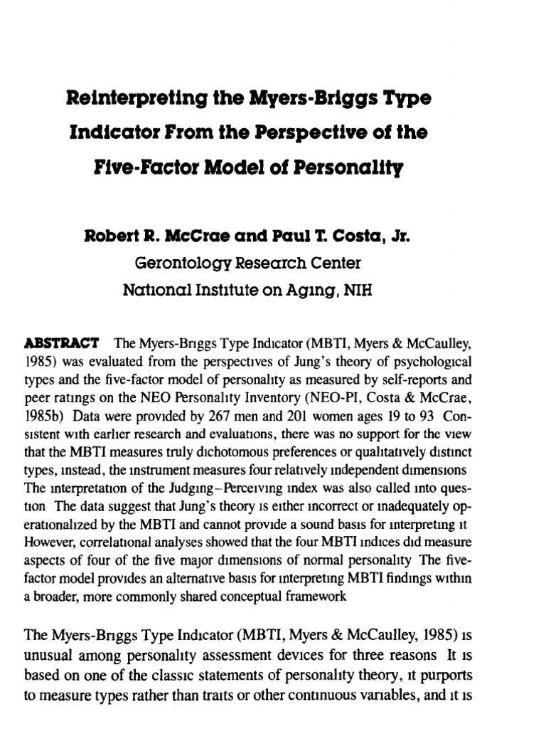 Reinterpreting The Myers-Briggs Type Indicator | PDF | Extraversion And Introversion ...