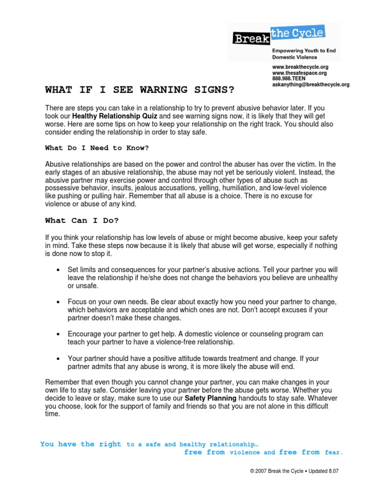 Handout What If I See Warning Signs | PDF