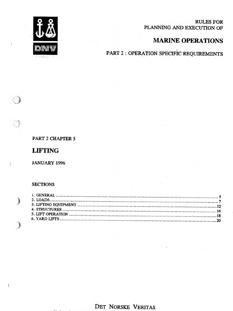 DNV Rules For Planning & Execution of Marine Operations Part 2 ...