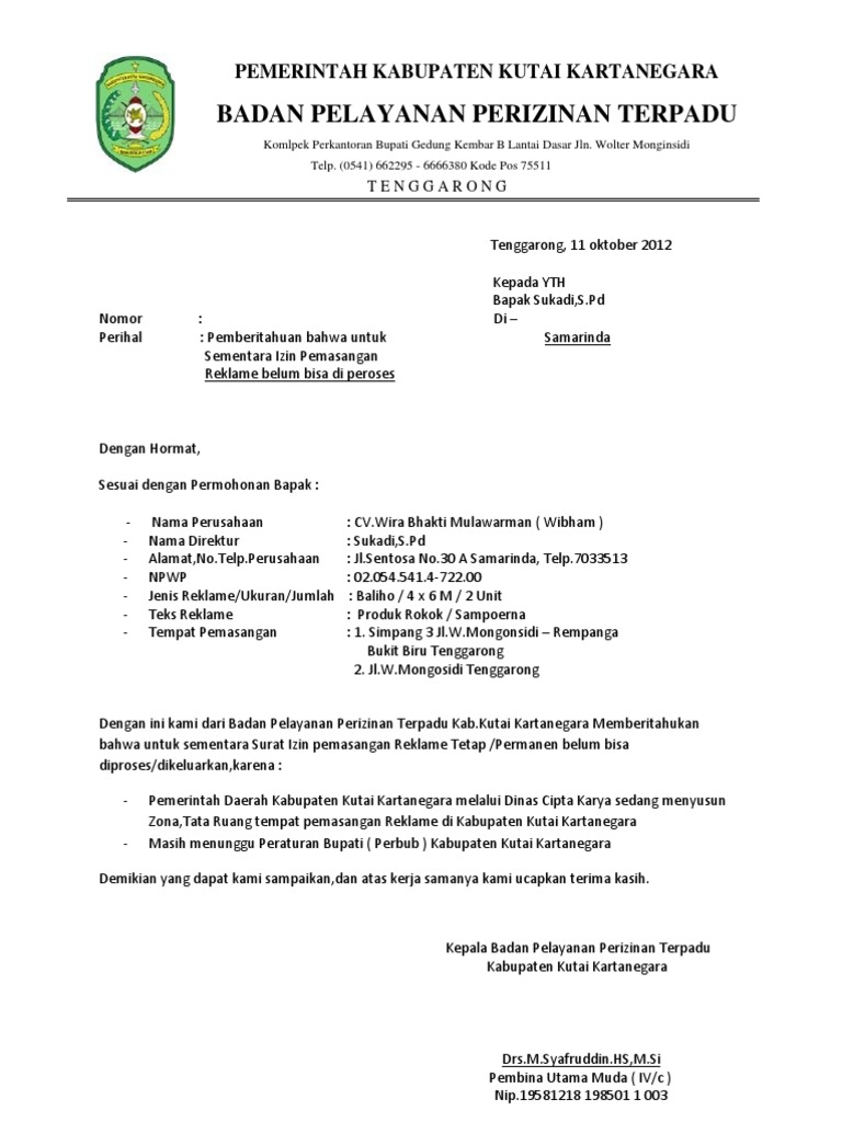 Penundaan Izin Reklame Kutai Kartanegara | PDF