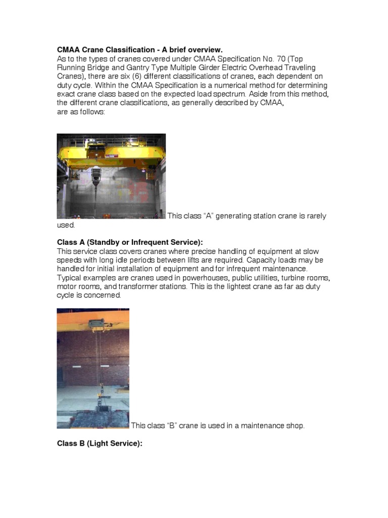 102-CMAA Crane Classification | PDF | Crane (Machine) | Elevator