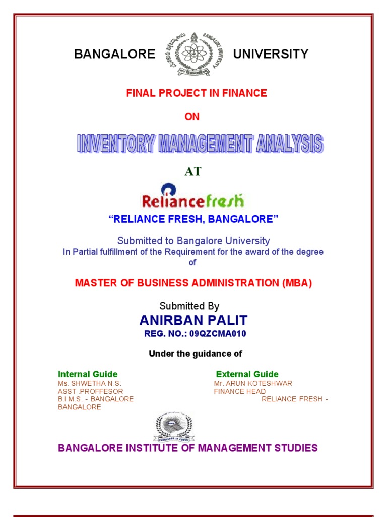 MBA Finance Project: Reliance Fresh | PDF