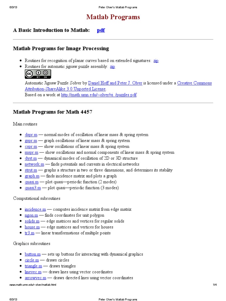Peter Olver's Matlab Programs | Download Free PDF | Matrix (Mathematics) | Nonlinear System