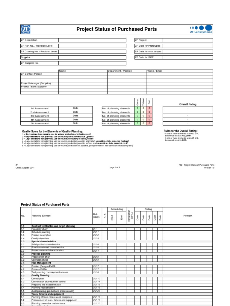 F02 Project Status Purchased Parts QR83 2011 Version 1-0-01 | PDF ...