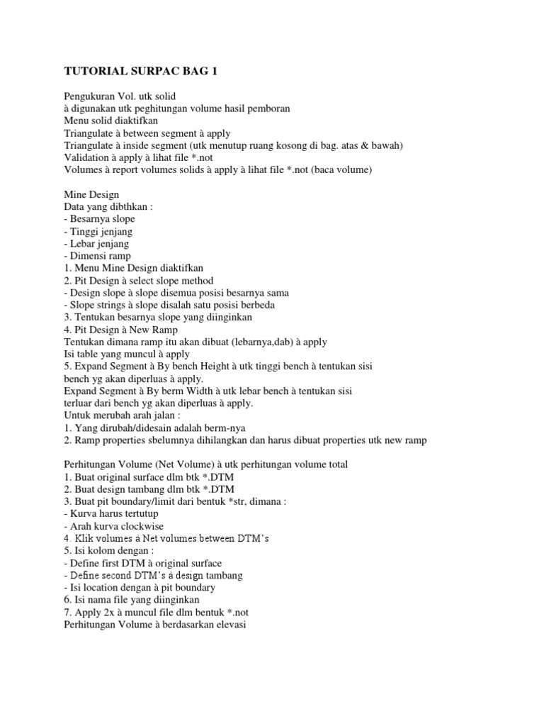 Tutorial Surpac Bag 1 | PDF