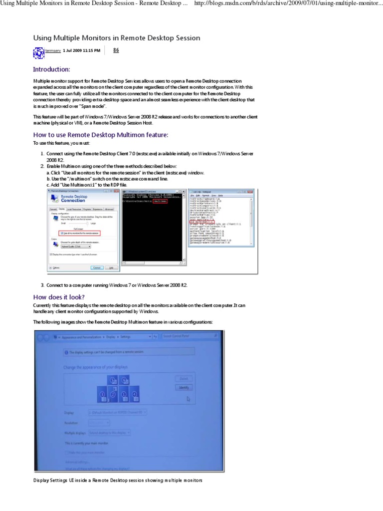 Configuring and Using Multiple Monitors in Remote Desktop Sessions | PDF | Remote Desktop ...