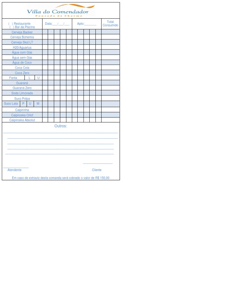 Modelos de Comandas Restaurante