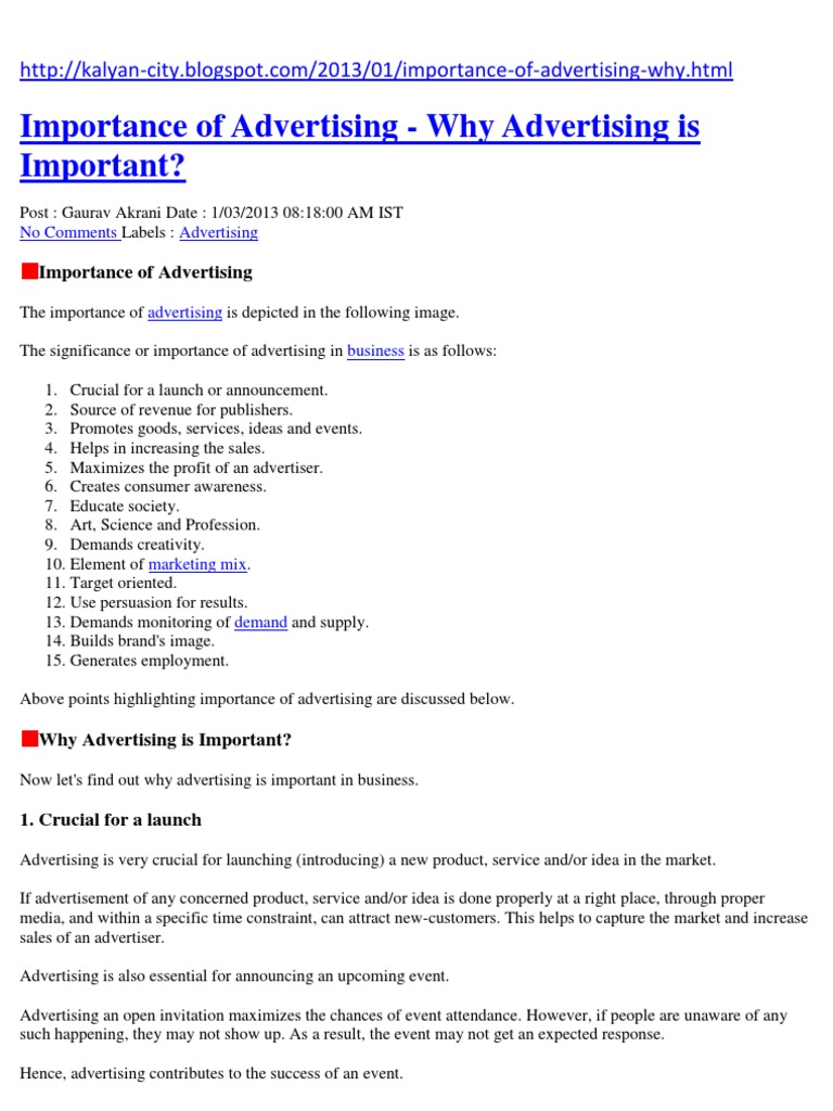 Importance of Advertising in Business | PDF | Advertising | Publishing