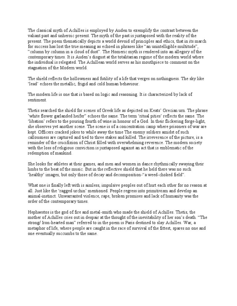 Auden's Shield of Achilles Analysis | PDF | Poetry | Religion And Belief